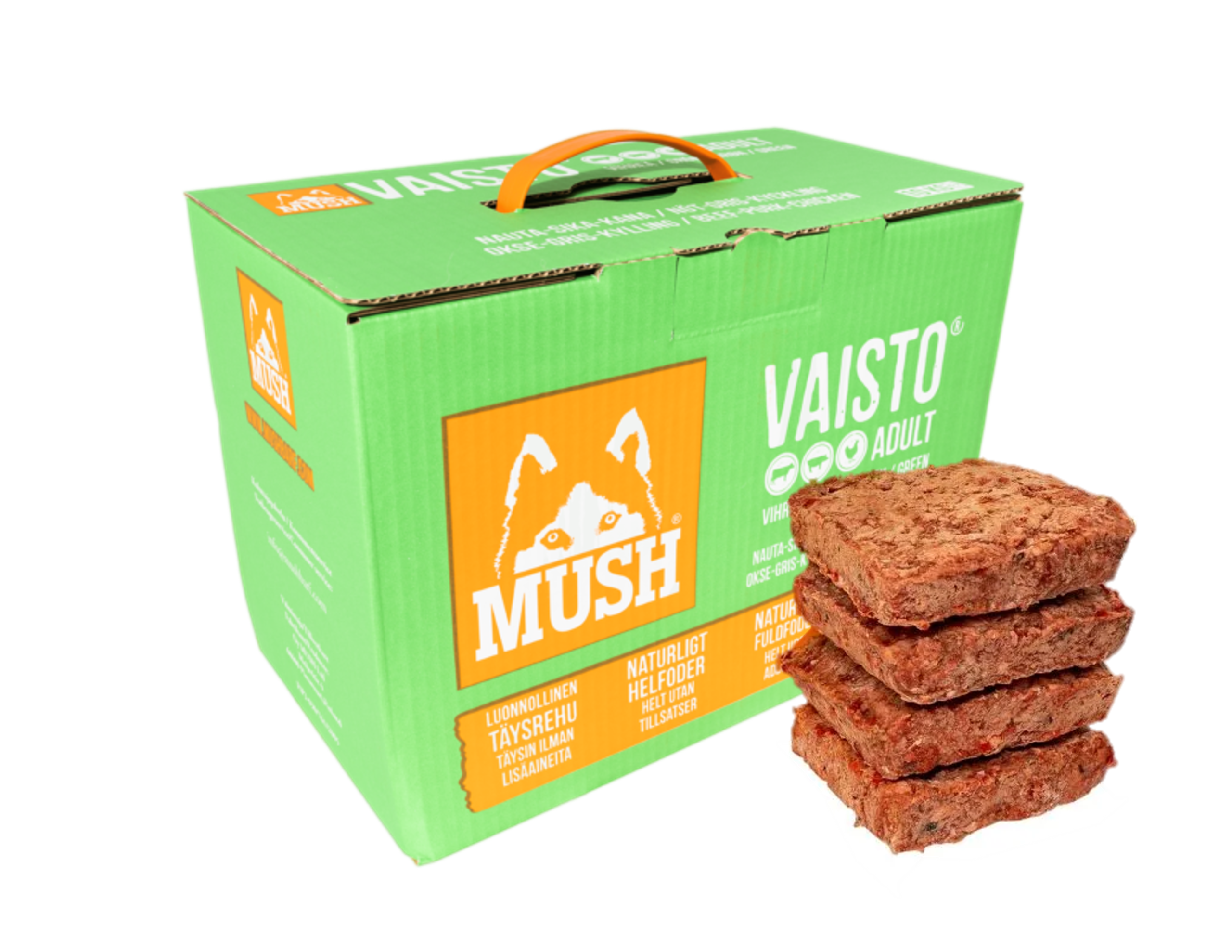 MUSH Vaisto® Grøn (okse, gris, kylling) 10 kg (42 x 240 g ...